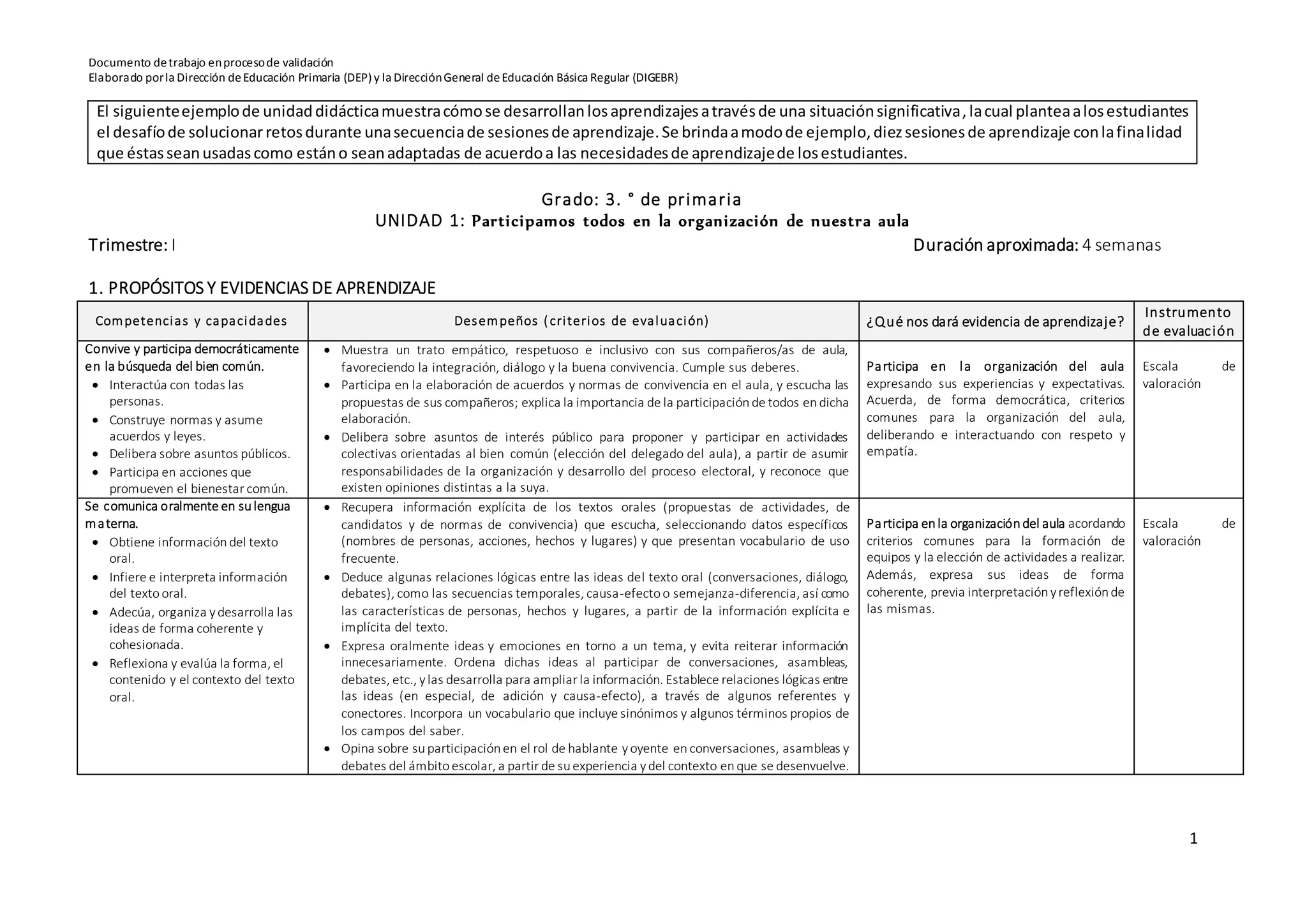 PRIMERA UNIDAD DE APRENDIZAJE TERCER GRADO | DOCX