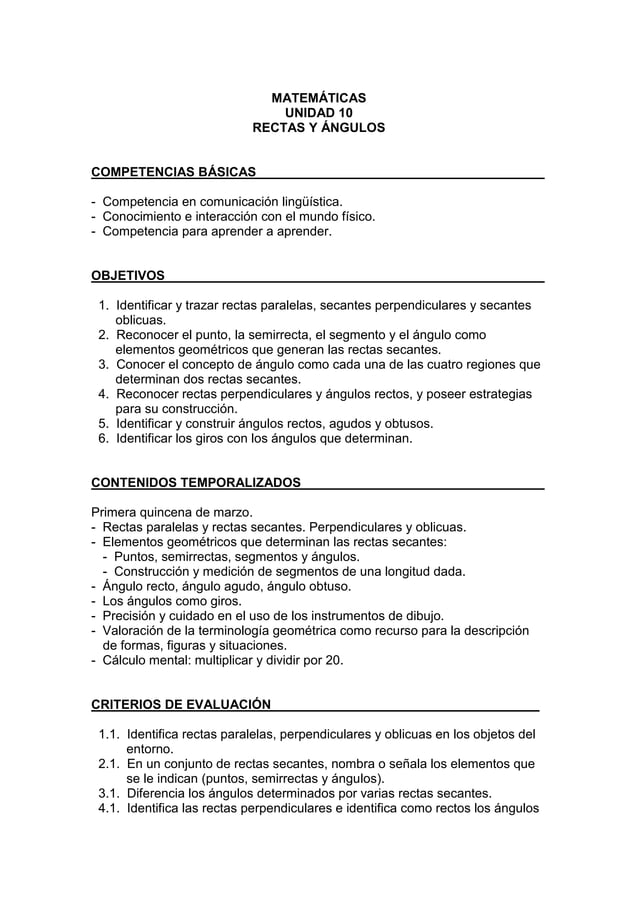 Unidad 10 lineas y angulos | PDF