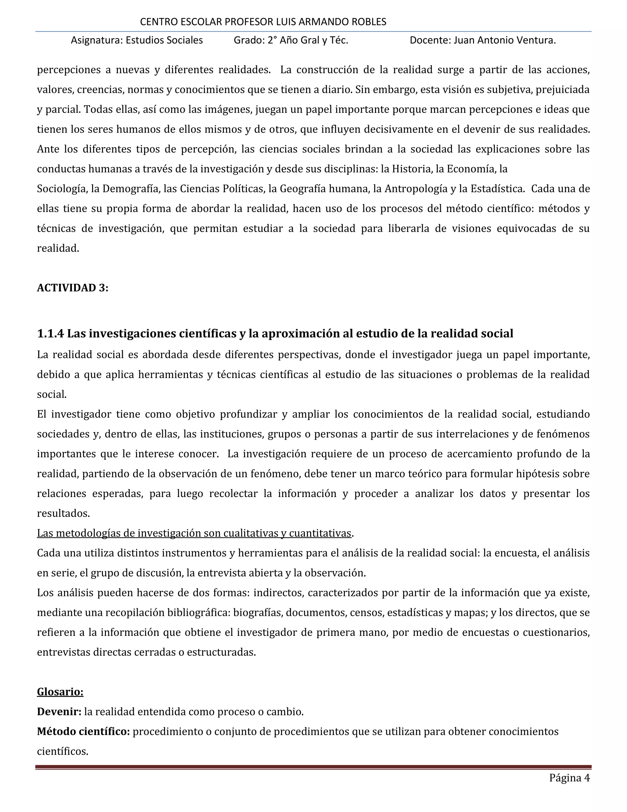 Unidad 1 conozcamos las ciencias sociales temas 1 - 3 | PDF