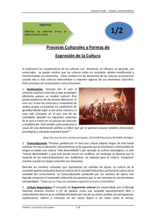 Unidad 1 cultura y el ecuador | PDF