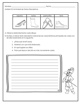 Unidad 3.2 actividad de textos descriptivos | PDF