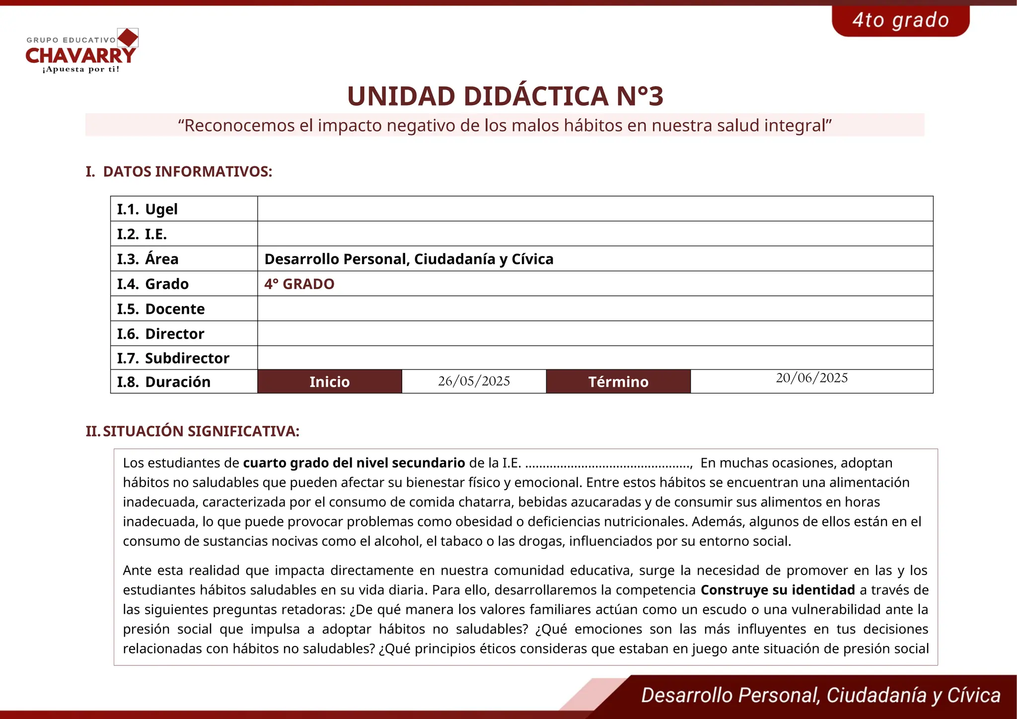 UNIDAD 3 - 4°GRADO - DPCC.docx terminado | DOCX