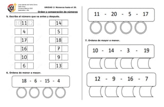 números hasta el 20, lectura escritura y conteo | DOC