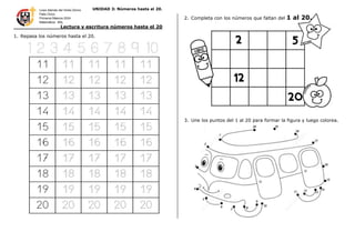 números hasta el 20, lectura escritura y conteo | DOC