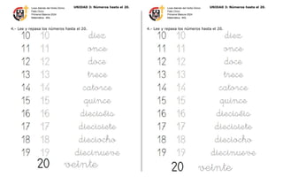 números hasta el 20, lectura escritura y conteo | DOC