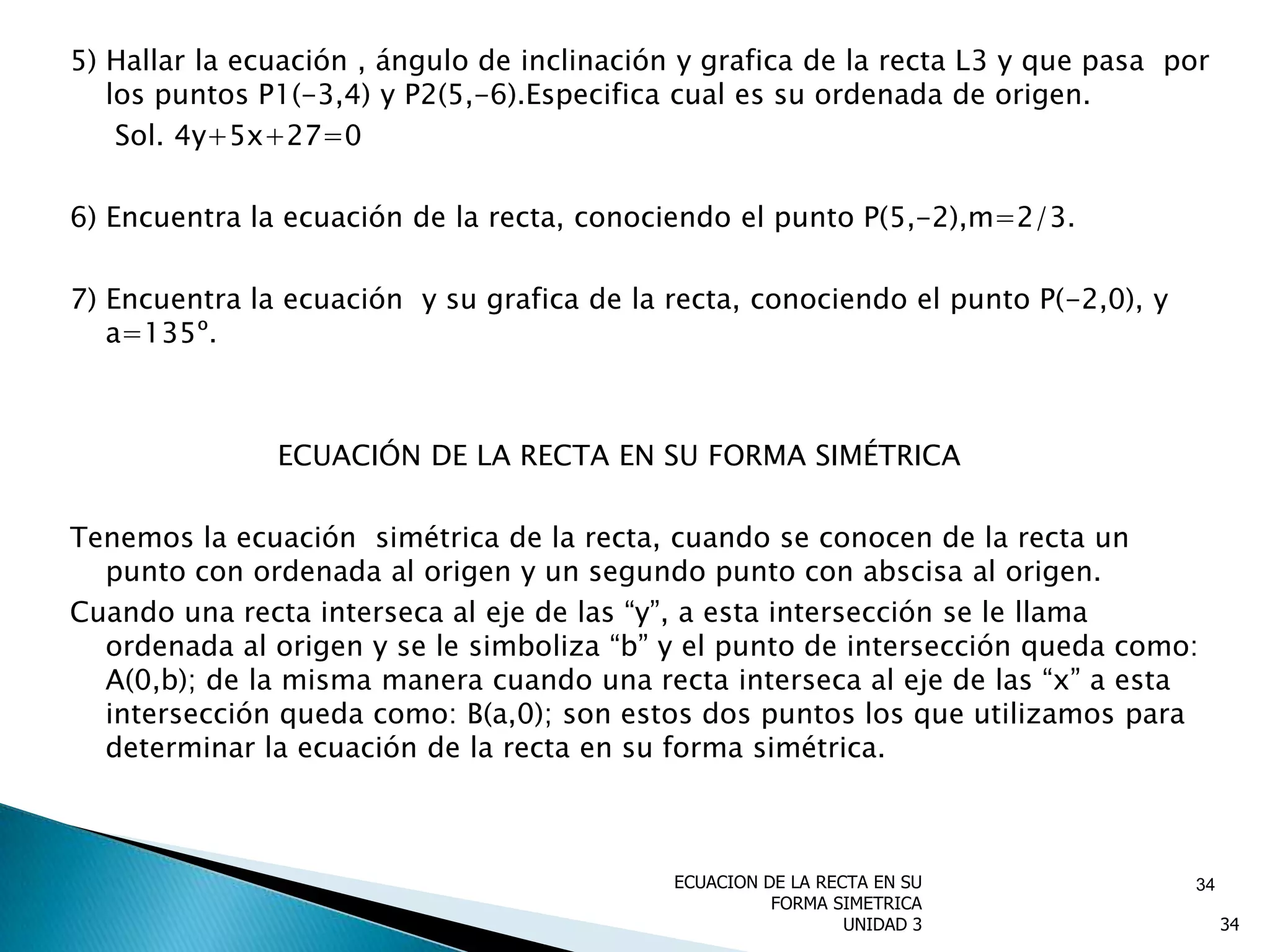 Unidad 3 La Recta Y Su Ecuacion Cartesiana | PPT