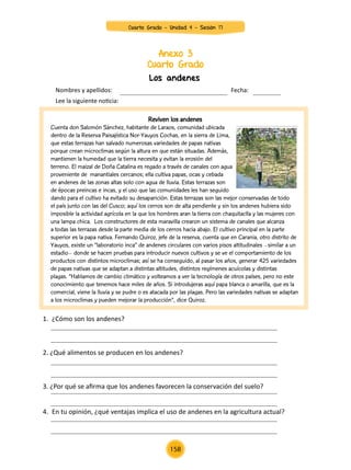 Unidad 4 sesiones Cuarto Grado 2015 | PDF