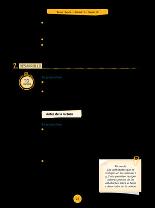 Unidad 4 sesiones Tercer Grado 2015 | PDF