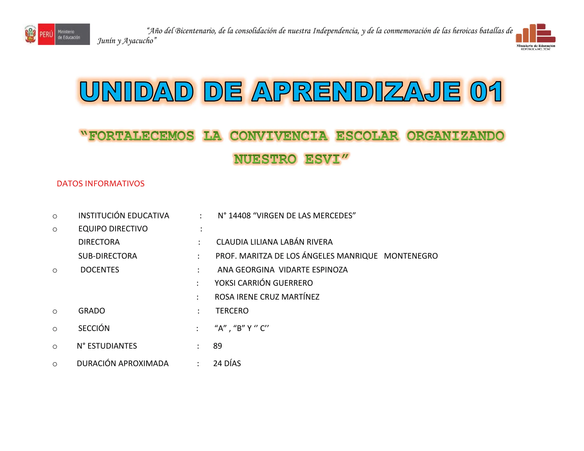 unidad de aprendizaje. N° 1 (abril.dbvcvcxzzzzzxddocx | PPT