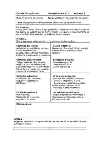 Unidad Didáctica Primer Periodo de los 3 ciclos Camilo Pintado | DOC