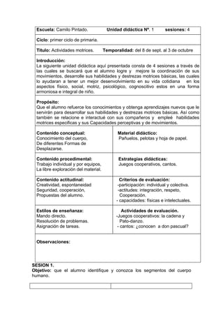 Unidad Didáctica Primer Periodo de los 3 ciclos Camilo Pintado | DOC