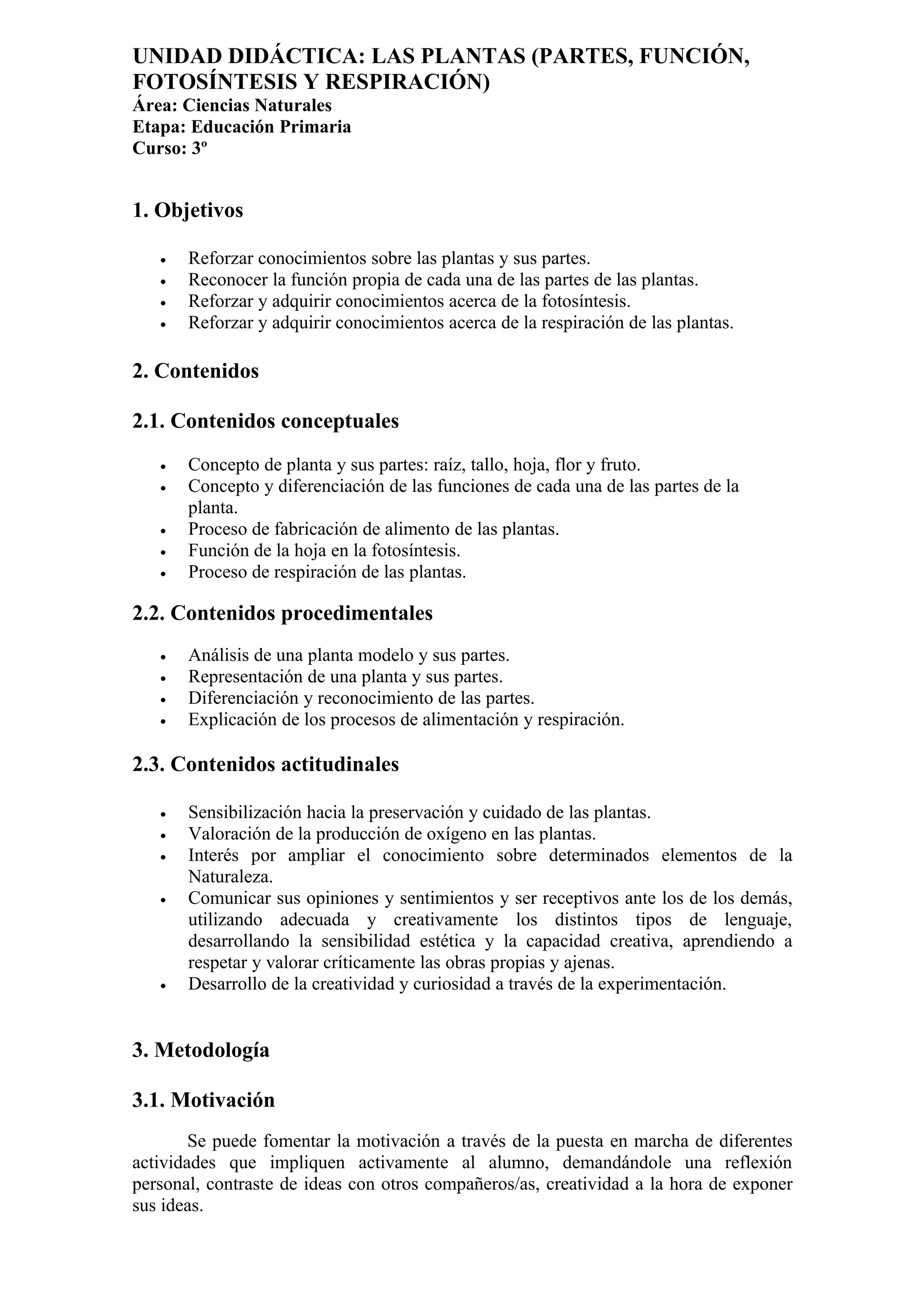 Unidad didáctica plantas | DOC