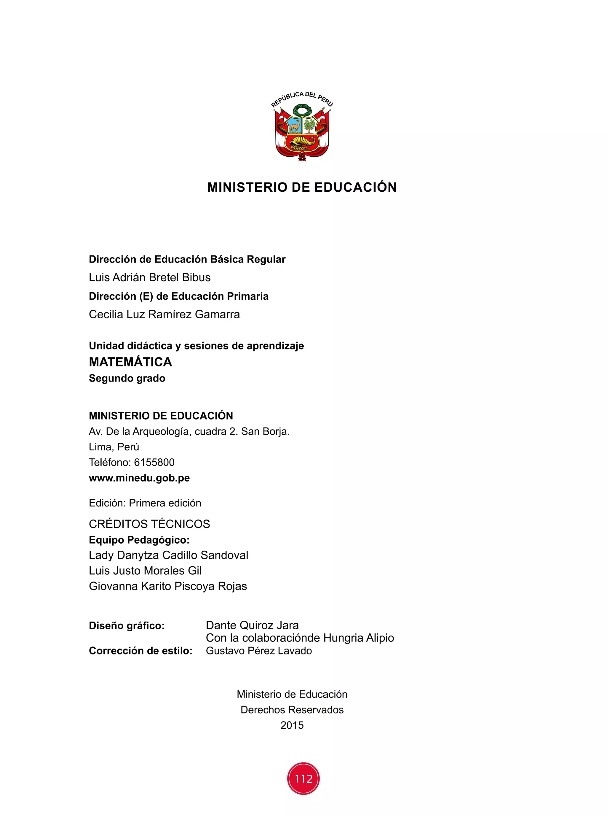 Unidad Didáctica 01 - Área Matemática - Segundo Grado de Primaria 2015 ...