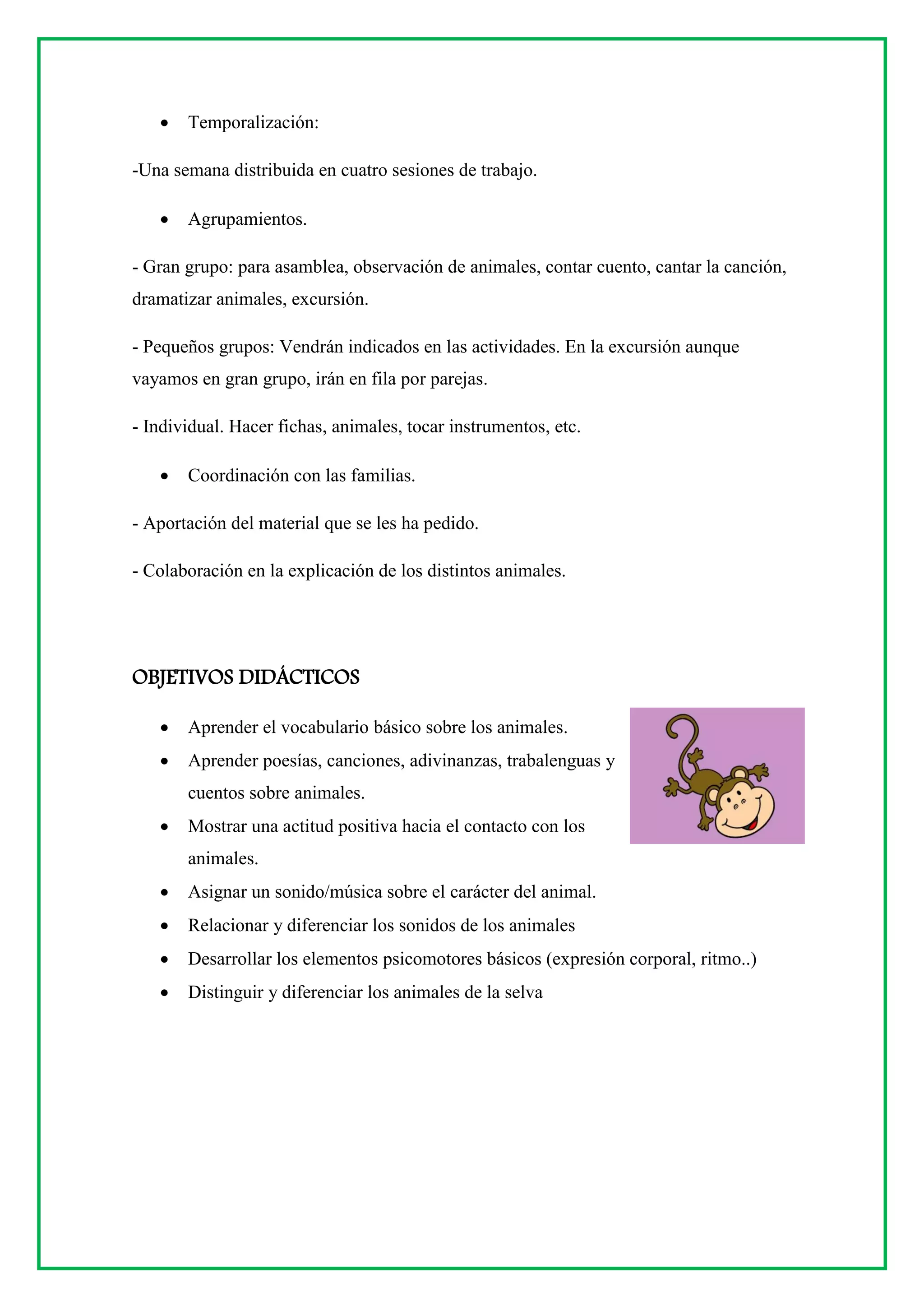 Unidad didáctica los animales de la selva | PDF