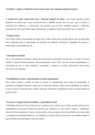Unidade 2 concepções atuais dos temas transversais. | PDF