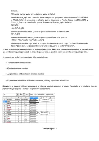 Funciones lógicas de Calc | PDF