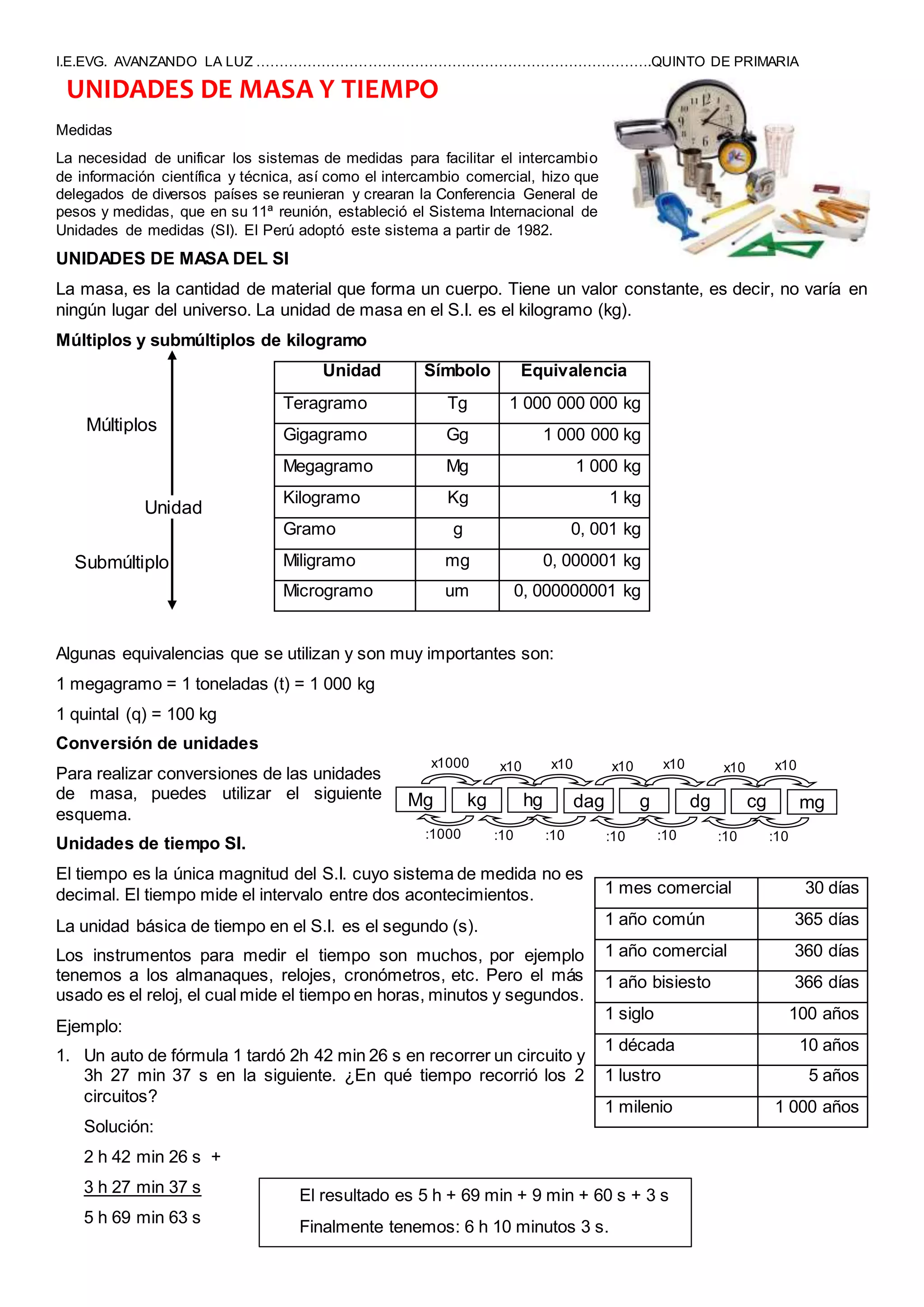 Unidades de masa y tiempo 5 to | DOCX