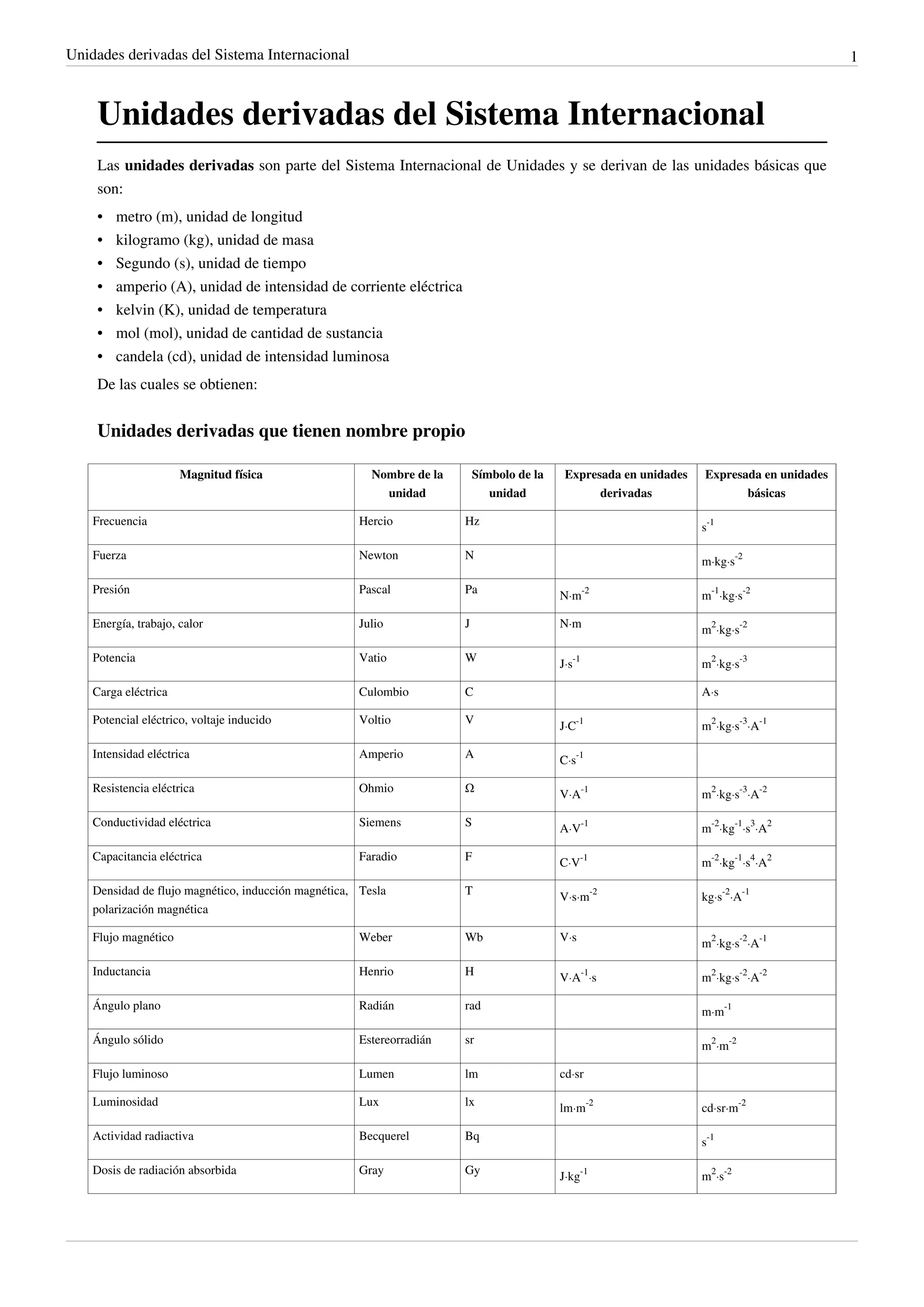 Unidades derivadas de s.i. | PDF
