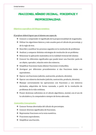 Unidad fracciones, números decimales, porcentaje y proporcionalidad | PDF