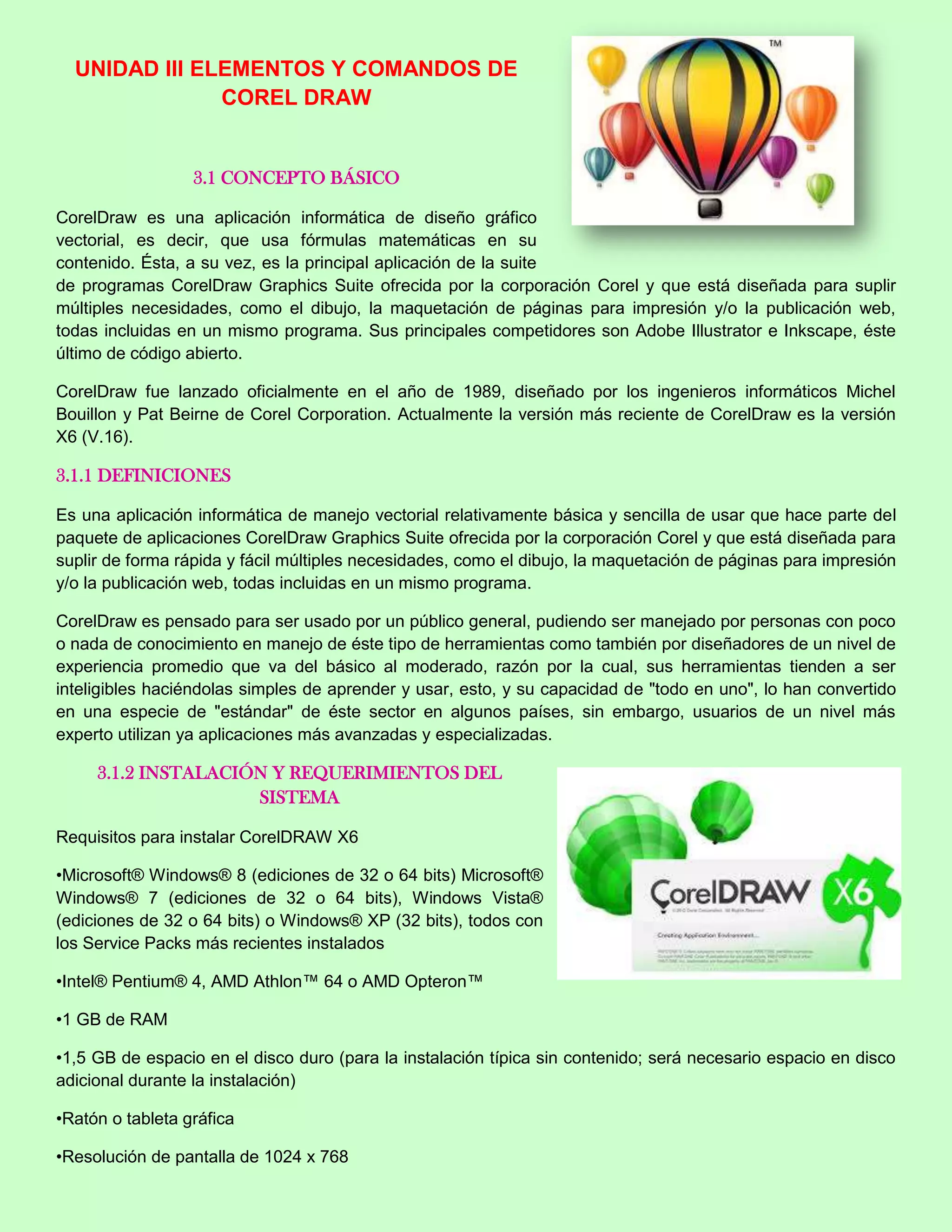 Unidad iii elementos y comandos de corel draw | DOCX