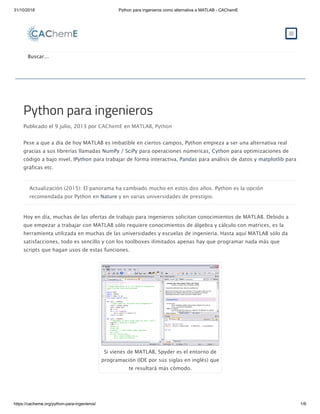 Python para ingenieros como alternativa a matlab | PDF