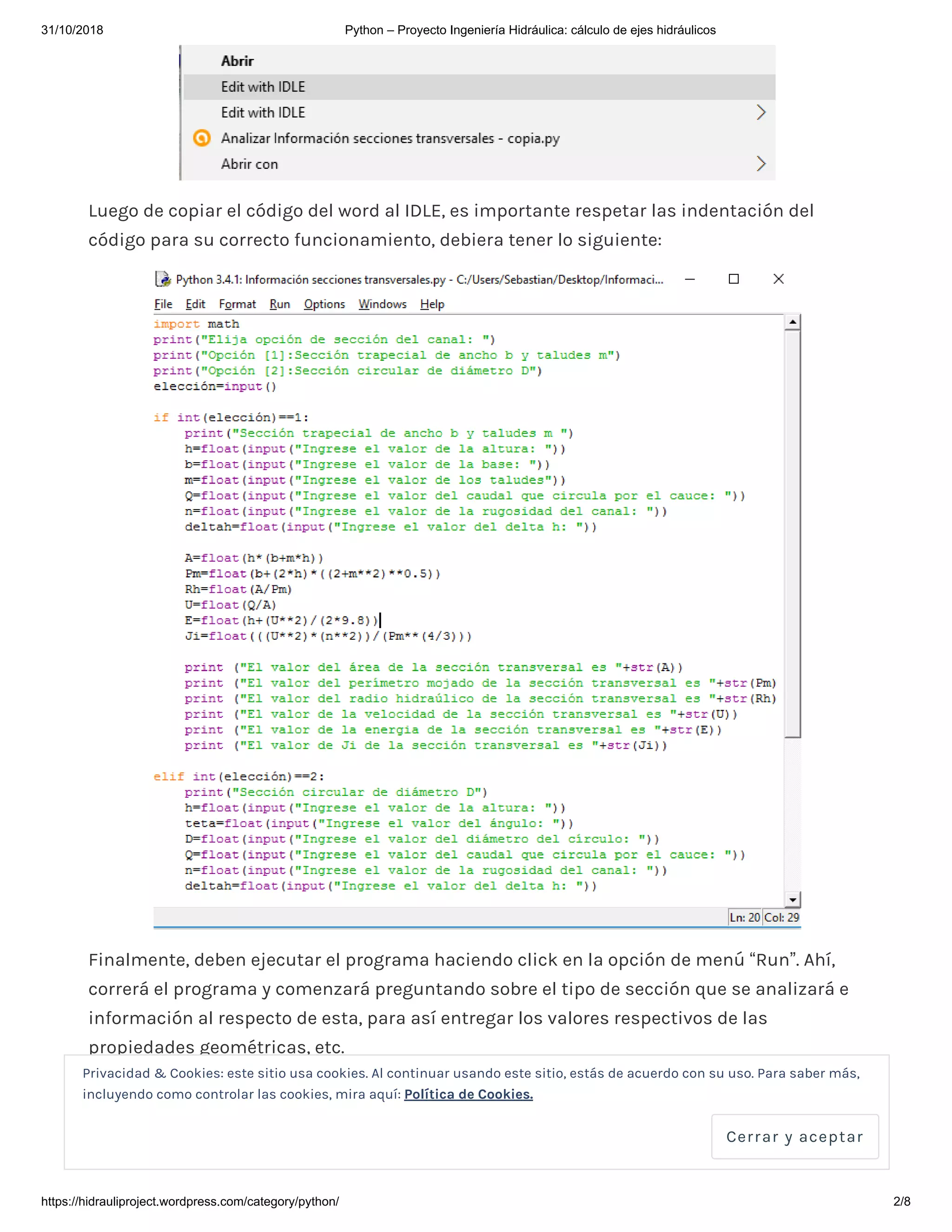 Unidad V Python proyecto ingeniería hidráulica calculo de ejes hidráulicos | PDF