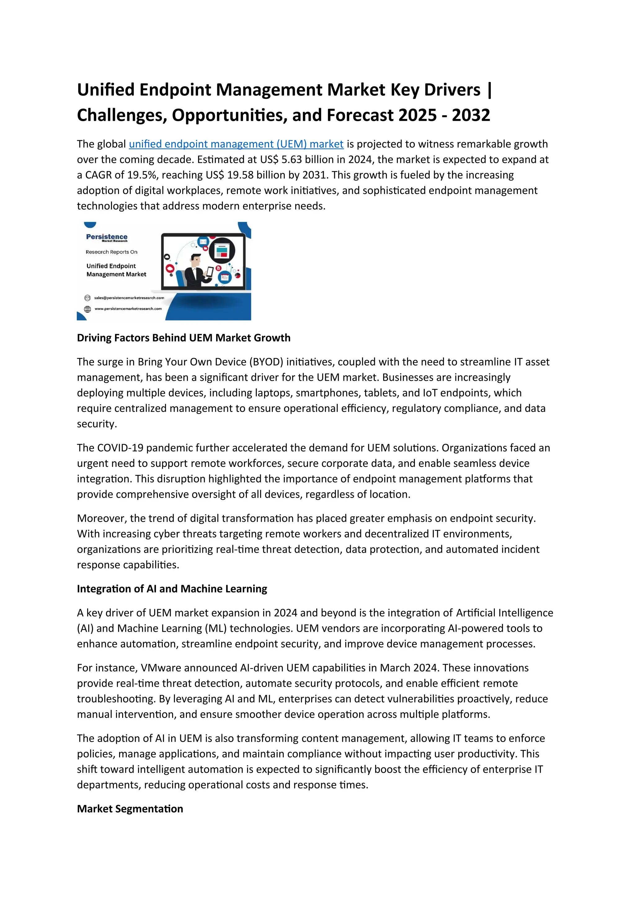 Unified Endpoint Management Market Key Drivers | Challenges ...
