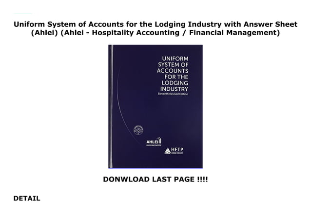 Uniform System of Accounts for the Lodging Industry with Answer Sheet ...