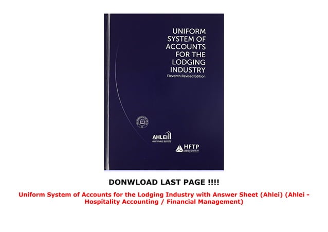 Uniform System of Accounts for the Lodging Industry with Answer Sheet ...