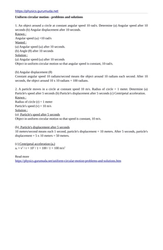 Uniform circular motions problems and solutions | PDF