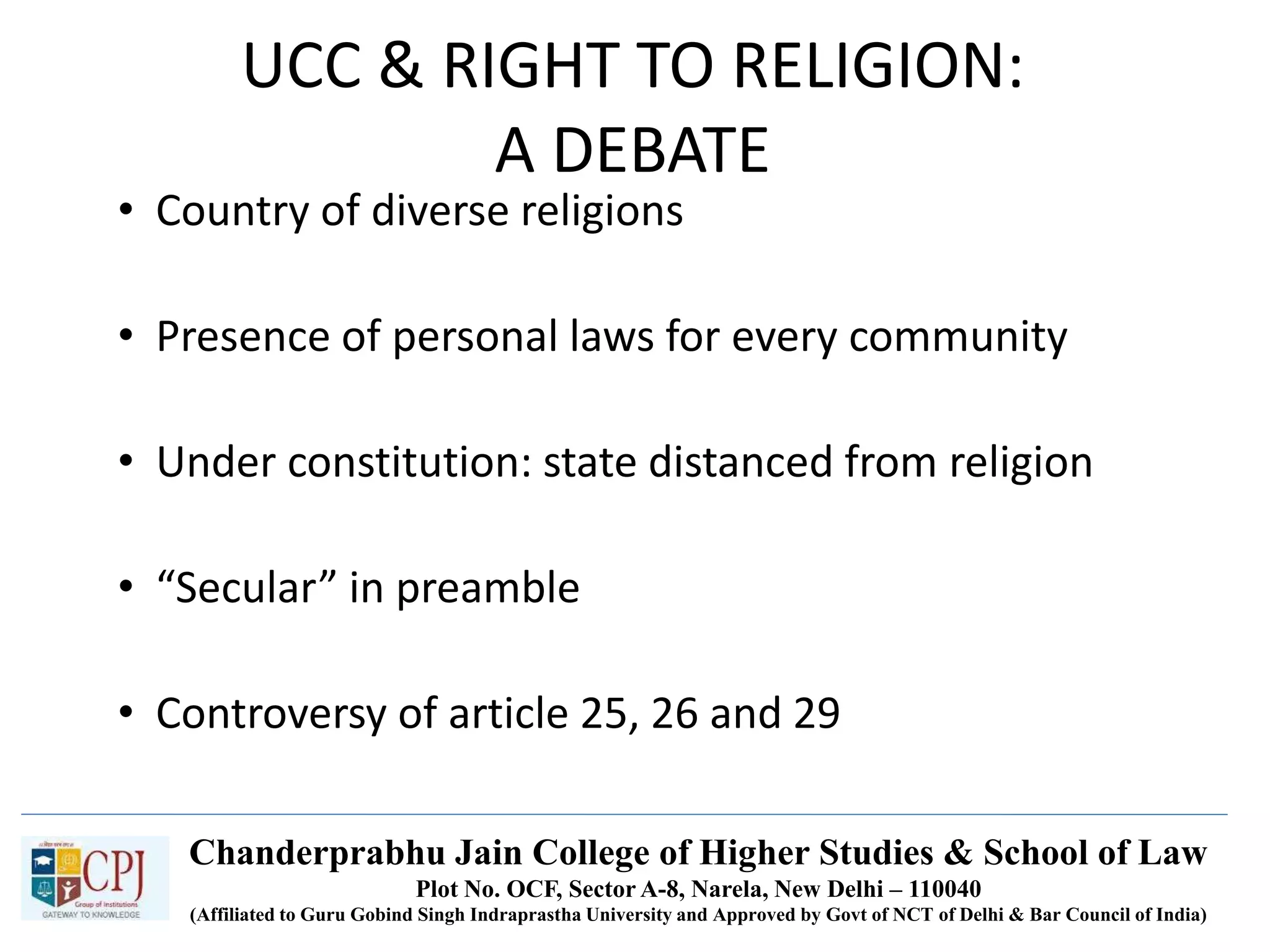 Uniform Civil Code and Right to Religion | PPTX