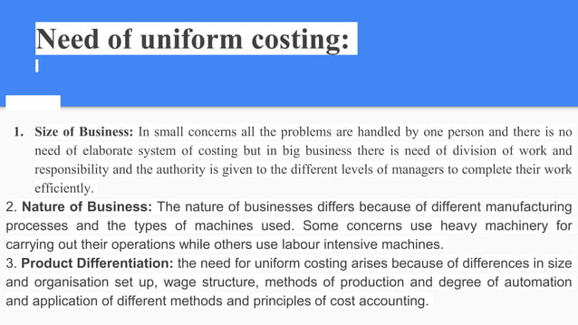 Uniform costing and inter firm comparison methods | PPTX | Business ...