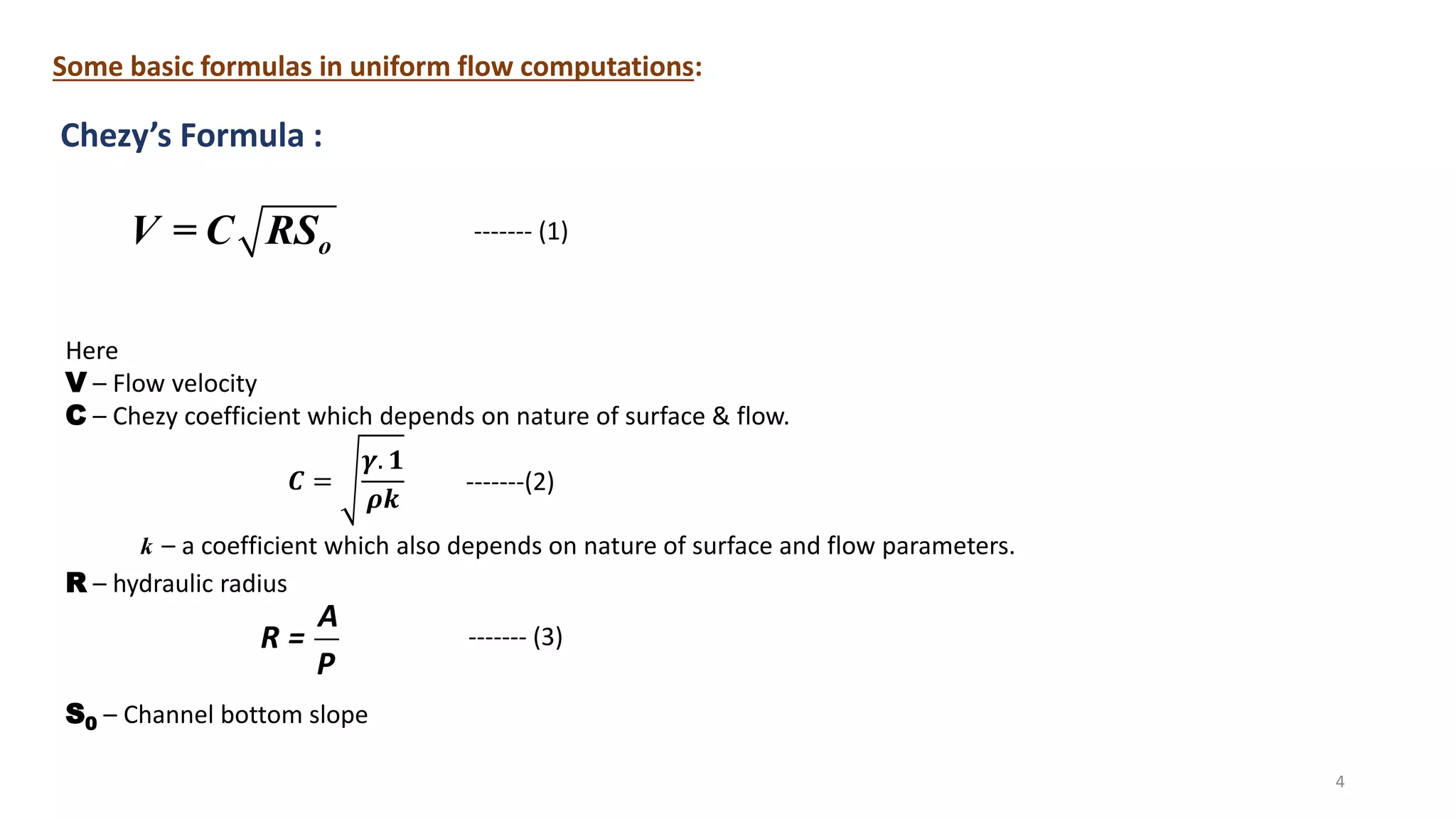 Uniform flow computations in open channel flow | PPTX