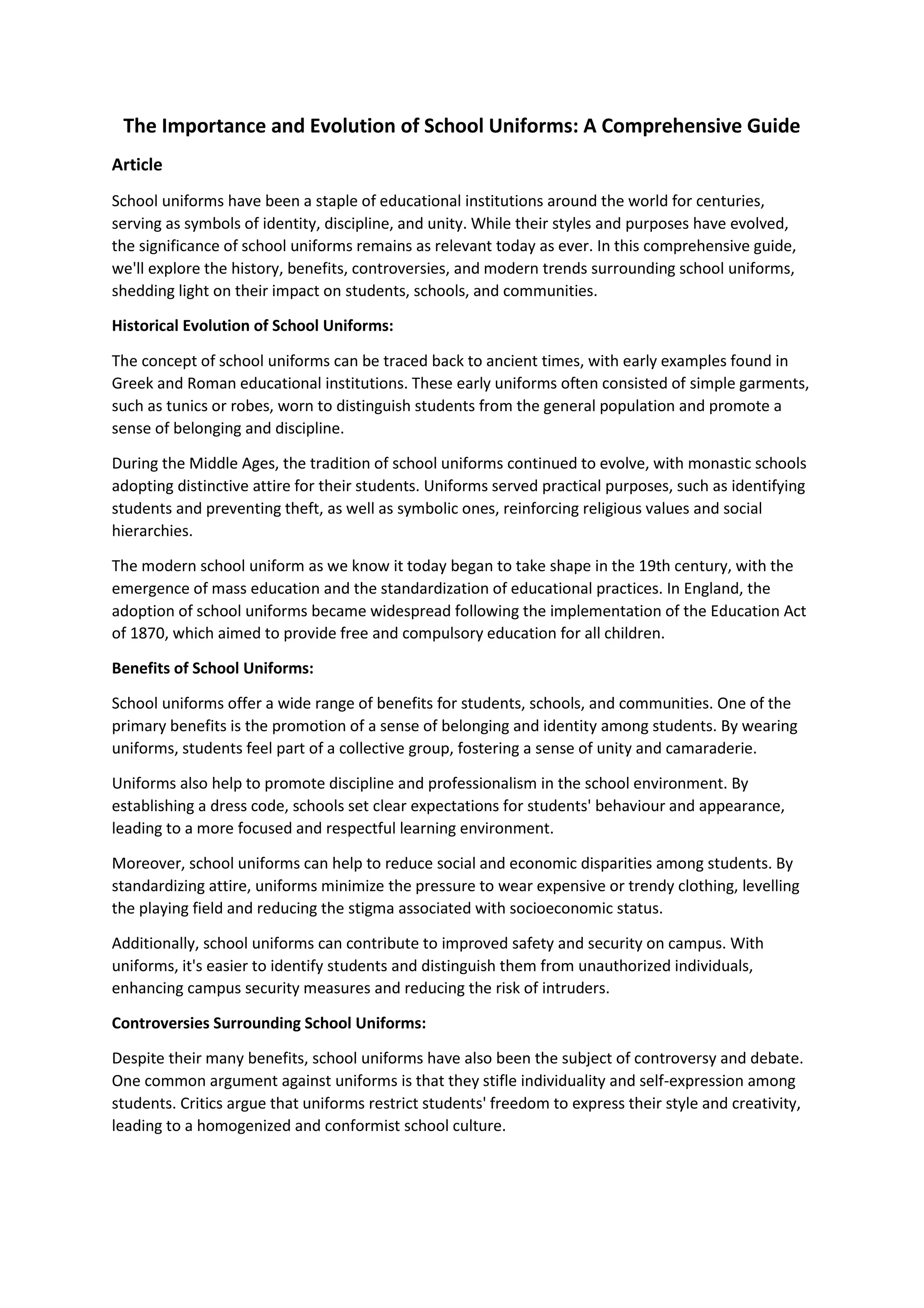 The Importance and Evolution of School Uniforms: A Comprehensive Guide ...