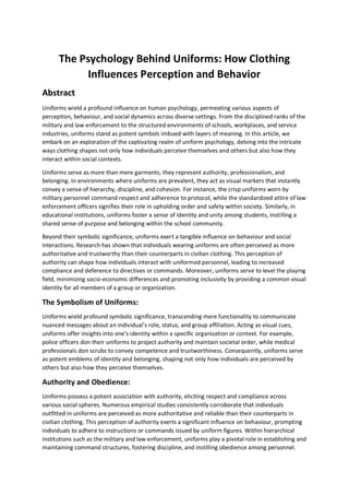 The Psychology Behind Uniforms: How Clothing Influences Perception and ...