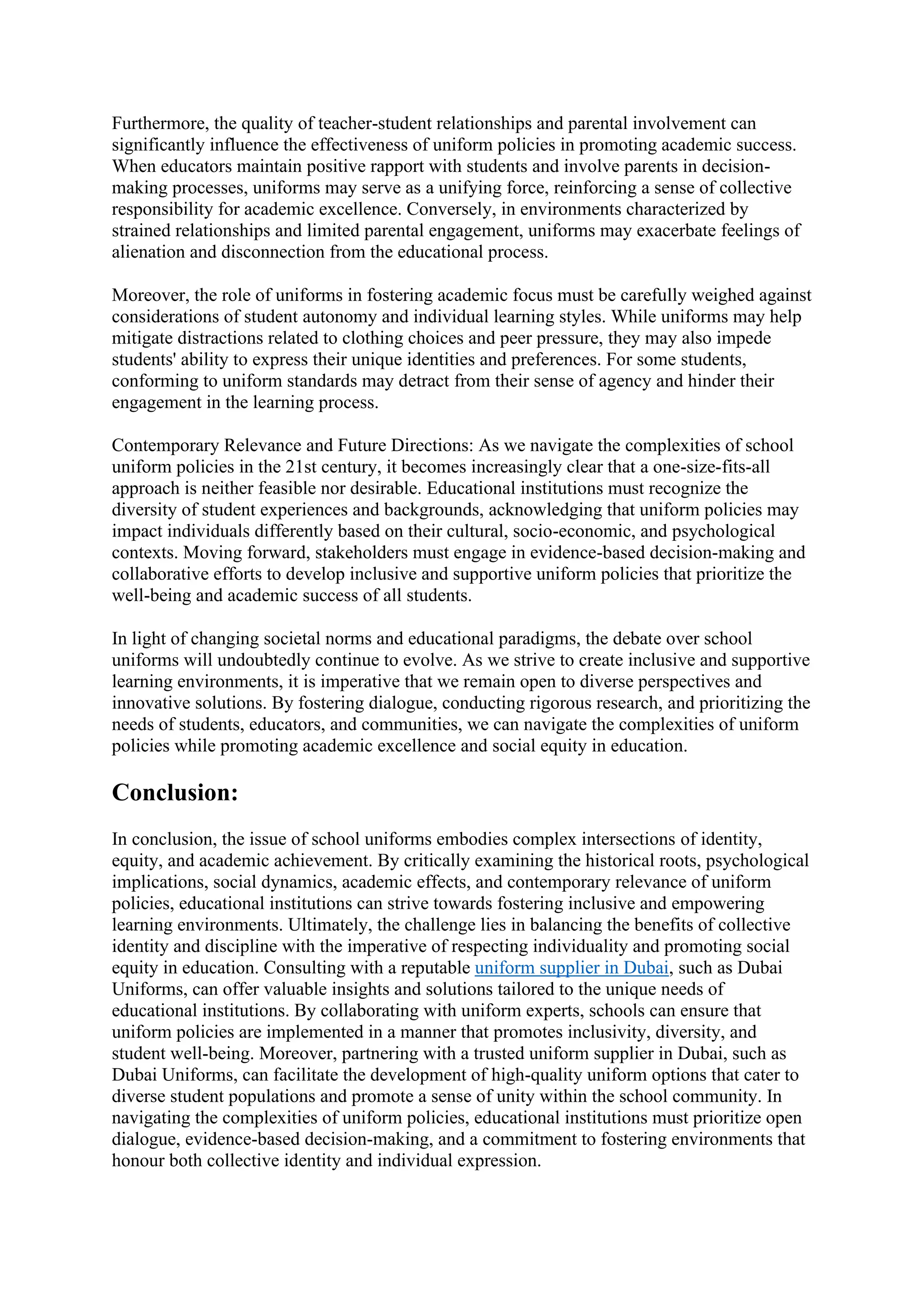 The Uniform Conundrum: Navigating Individuality, Conformity, and Equity ...