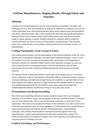 Uniform Manufacturers: Shaping Identity Through Fabric and Function | PDF