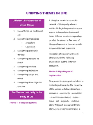 EARTH AND LIFE SCIENCE UNIFYING THEME OF LIFE | DOCX