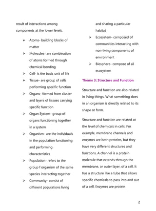 EARTH AND LIFE SCIENCE UNIFYING THEME OF LIFE | DOCX