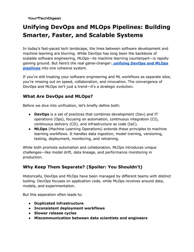 Unifying DevOps and MLOps Pipelines_ Building Smarter, Faster, and Scalable Systems.pdf