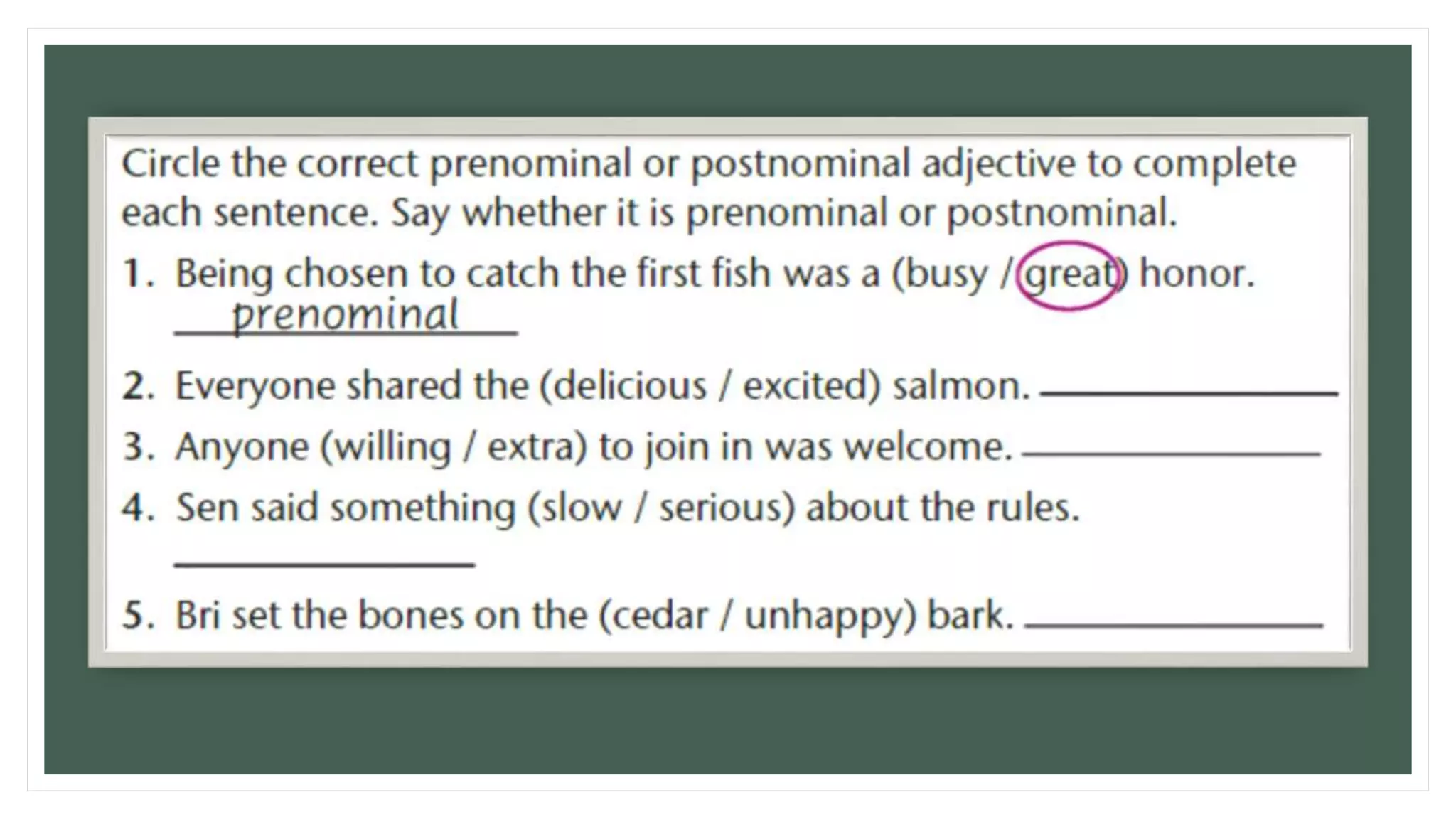 Adjectives after Indenfinite Pronouns Prenominal and postnominal ...