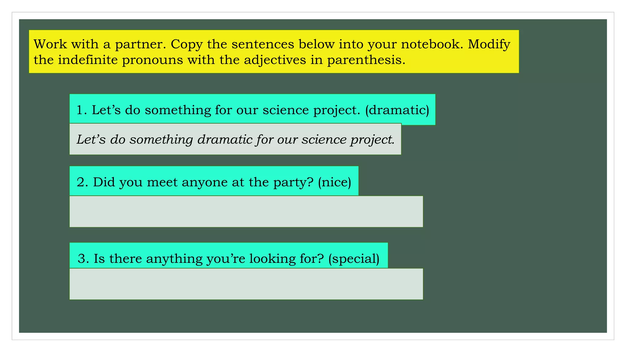 Adjectives after Indenfinite Pronouns Prenominal and postnominal ...