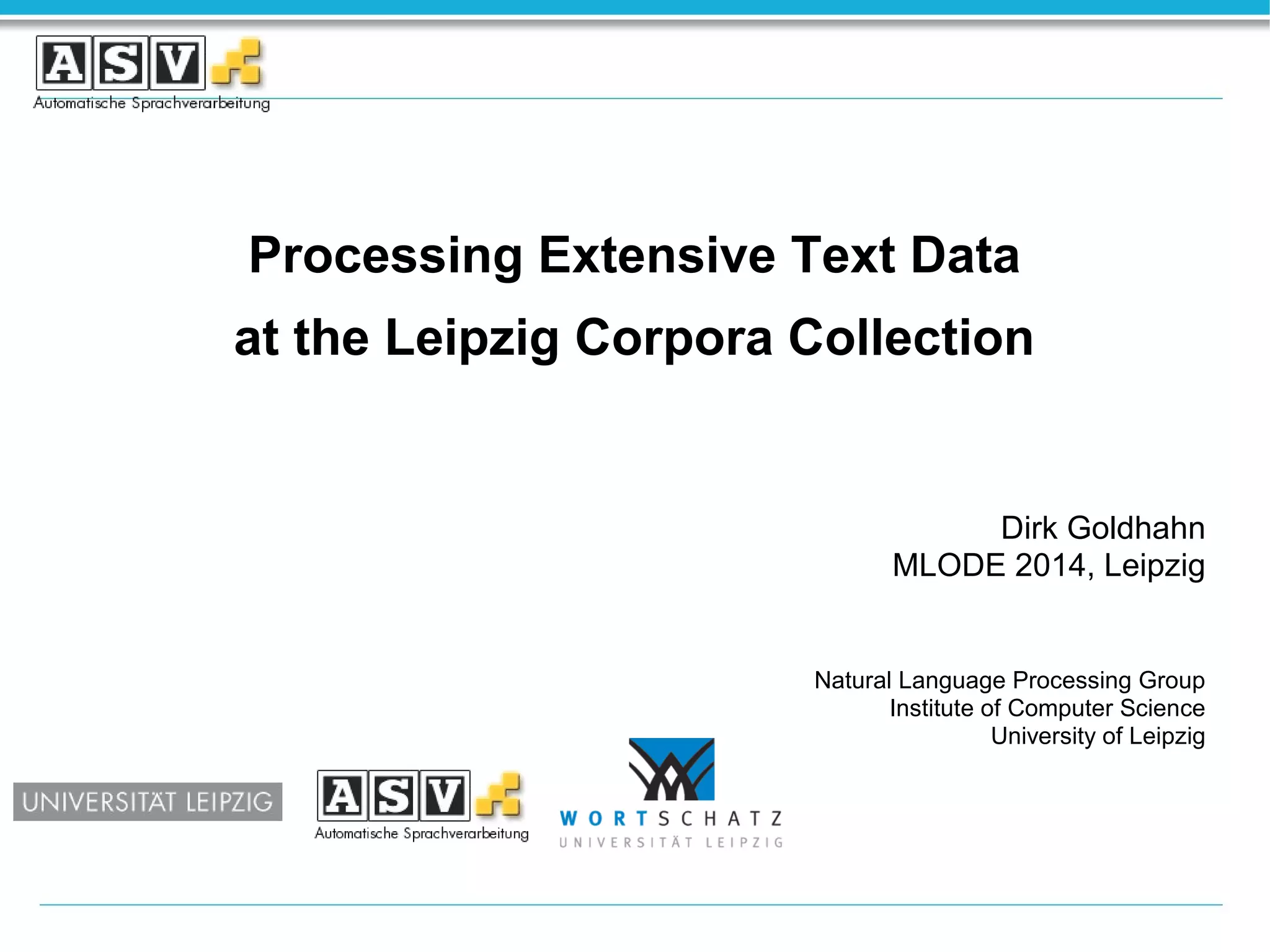 Dirk Goldhahn: Introduction to the German Wortschatz Project | PDF | Web Design and HTML | Internet