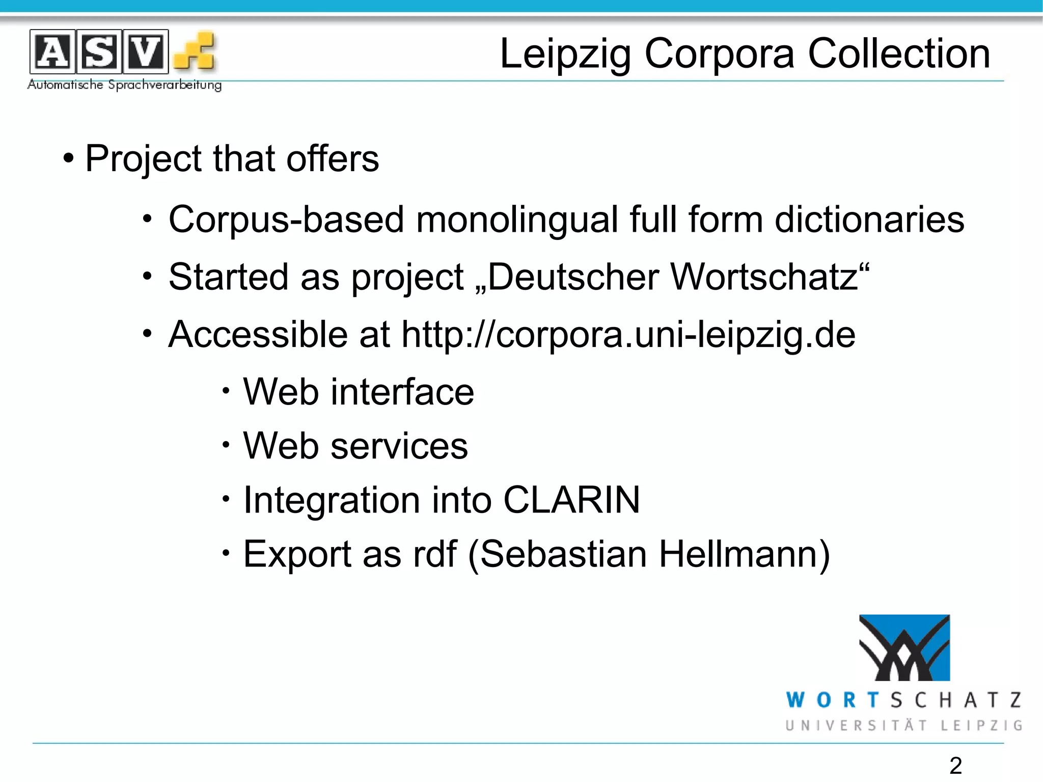 Dirk Goldhahn: Introduction to the German Wortschatz Project | PDF | Web Design and HTML | Internet