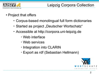 Dirk Goldhahn: Introduction to the German Wortschatz Project | PDF ...