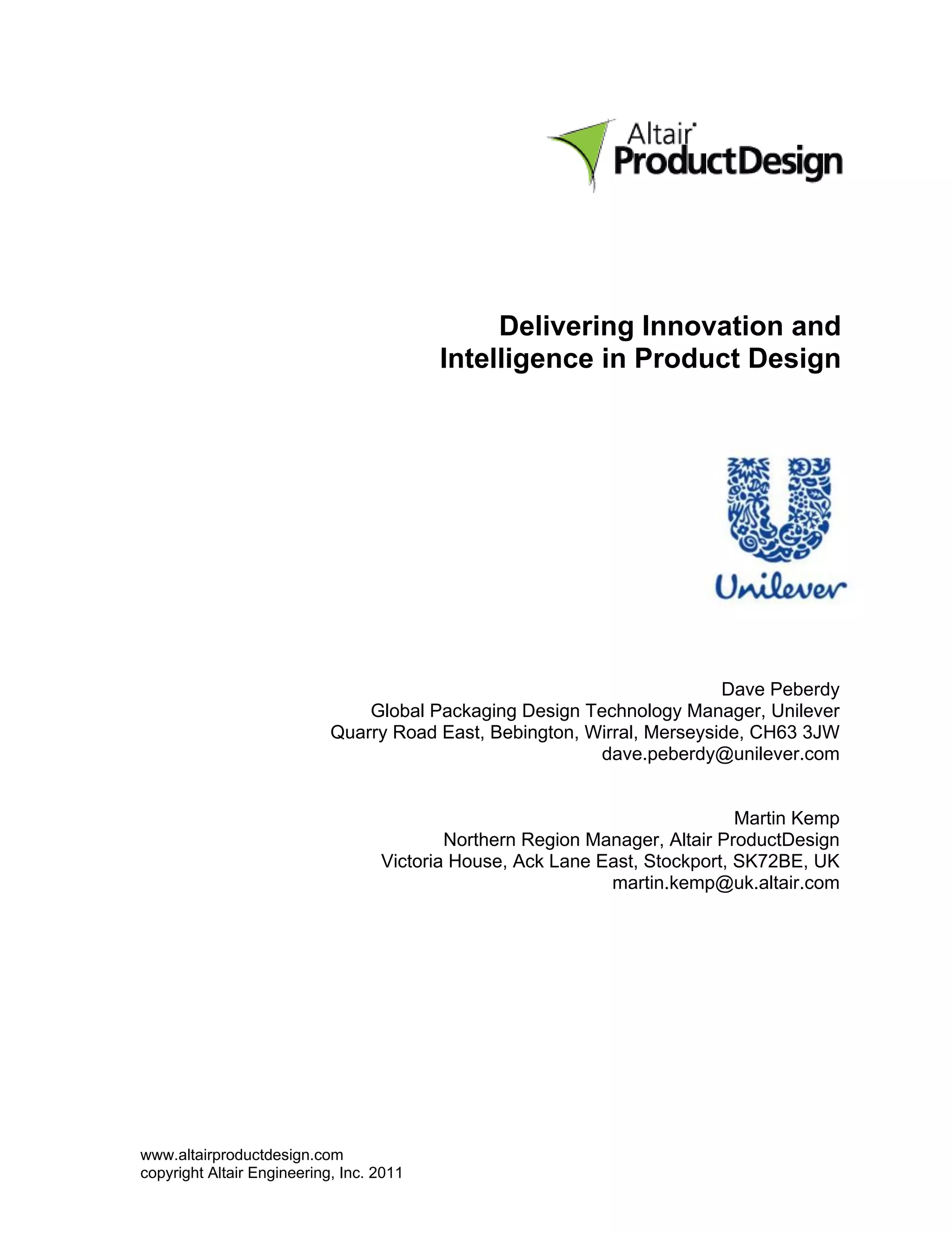 Unilever - Delivering Innovation & Intelligence in Product Design | PDF