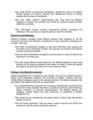 How does Unilever apply different strategies to gain competitive ...