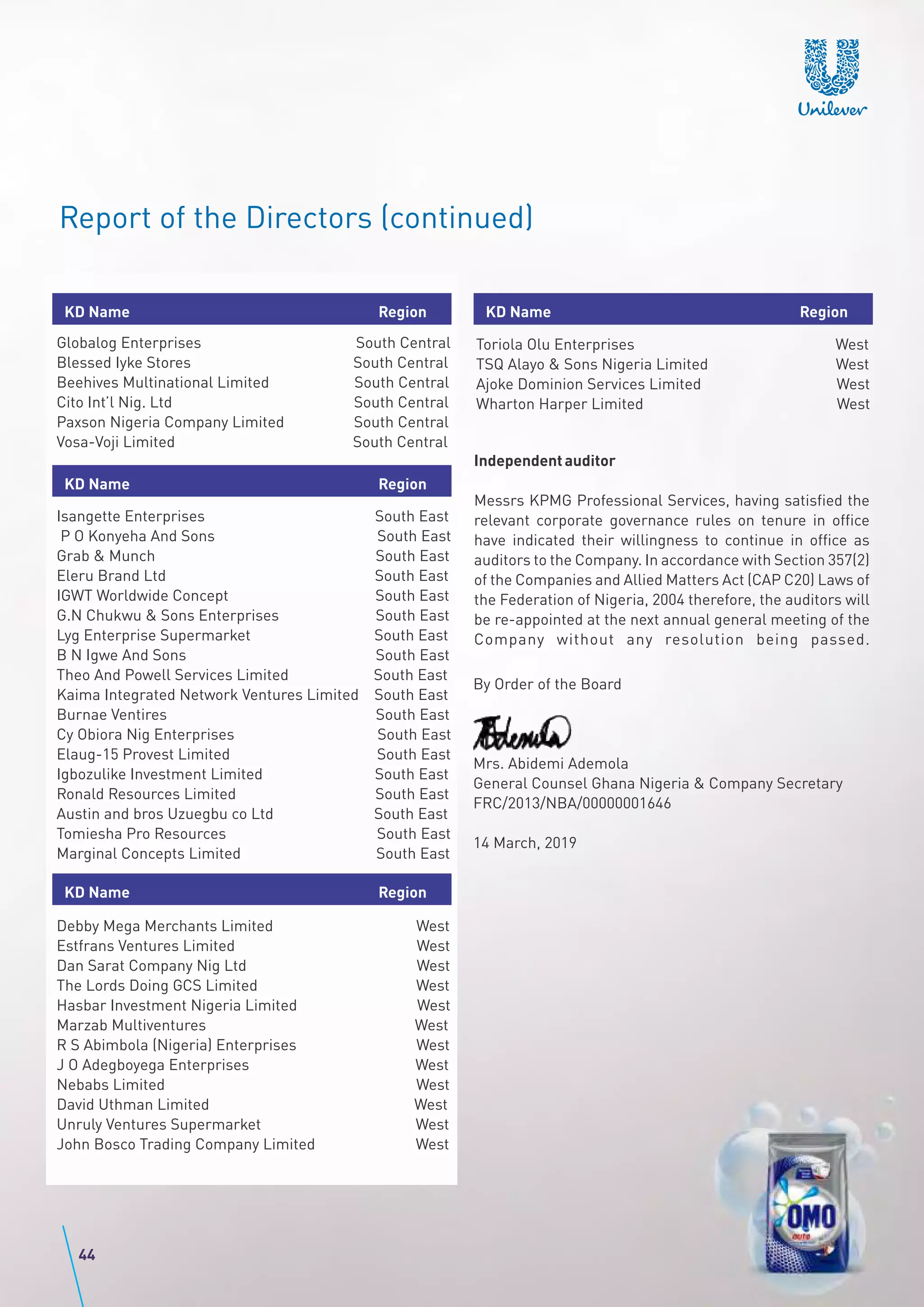 Unilever Nigeria annual report 2018 | PDF