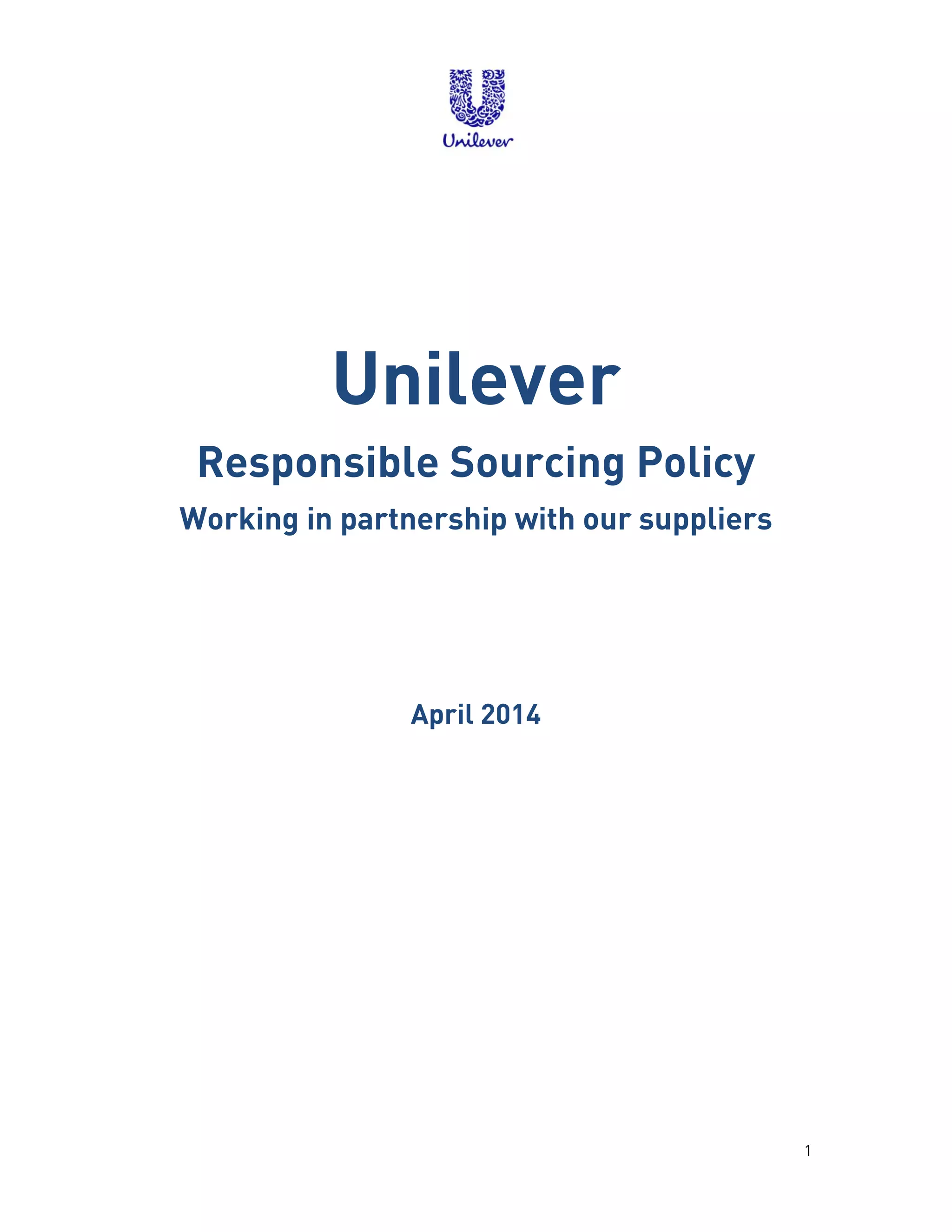 Unilever responsible sourcing policy 2014 | PDF