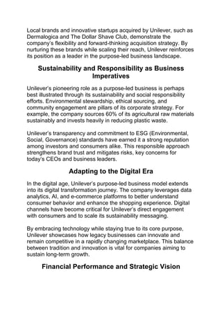 Unilever’s Inspiring Journey Becoming a Global Leader Through Purpose ...